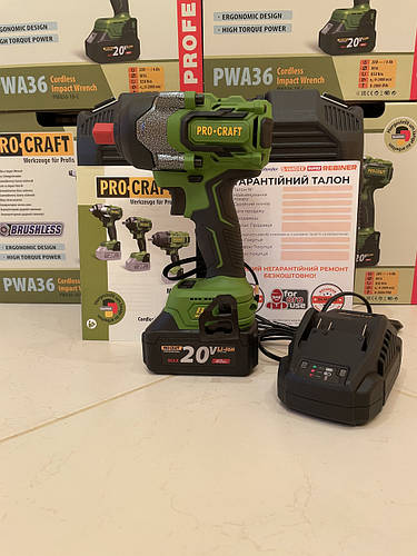 НОВИНКА / ПОТУЖНИЙ акумуляторний безщітковий ударний гайковерт Procraft PWA36 (1 АКБ і ЗП, 20V ...