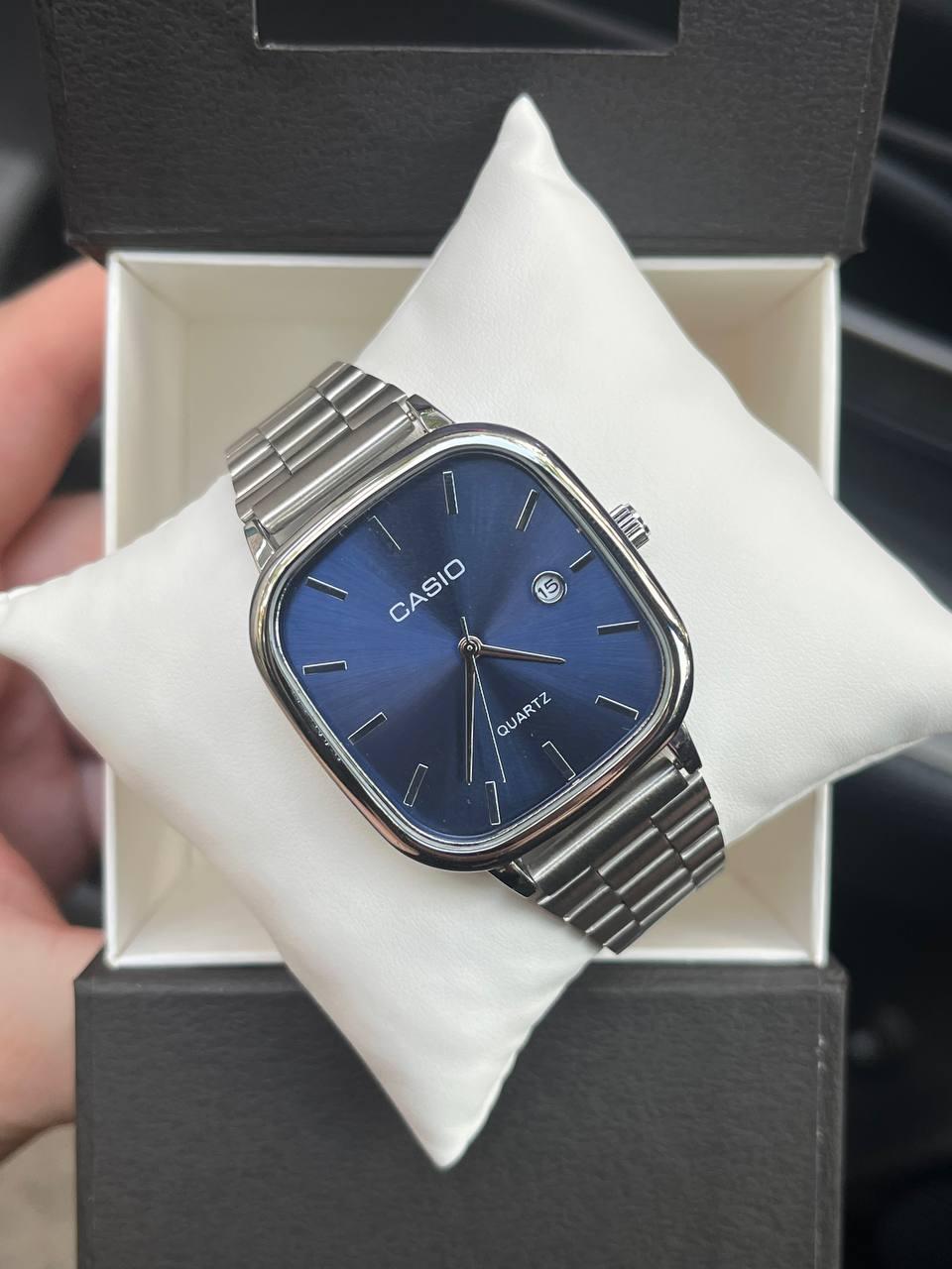 Наручний годинник Casio унісекс, сріблясто-синій циферблат, кварцовий ...