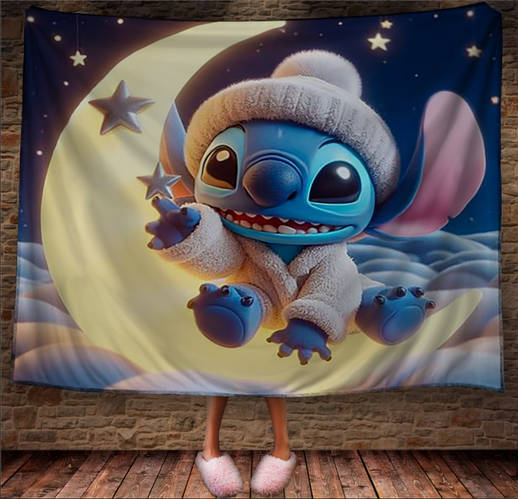 Плед с принтом "Лило и Стич: мультик, мультгерои, звёзды, луна, месяц ...