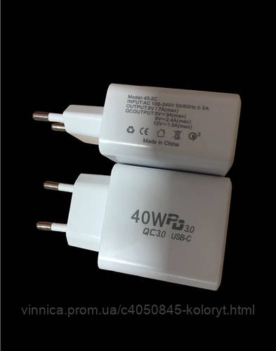 40 Вт 4 порти USB Type C Зарядний пристрій Quick Charge 3.0 EU Plug ...