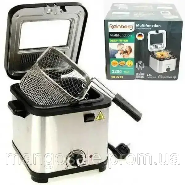 Електрична фритюрниця Rainberg RB-2219 з терморегулятором і кришкою для фрі 2.5 л 3200 Вт, ціна ...