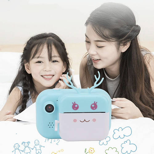 Детский фотоаппарат с мгновенной печатью 12Мп + 2 рулона термобумаги, C11, Голубой (ID ...