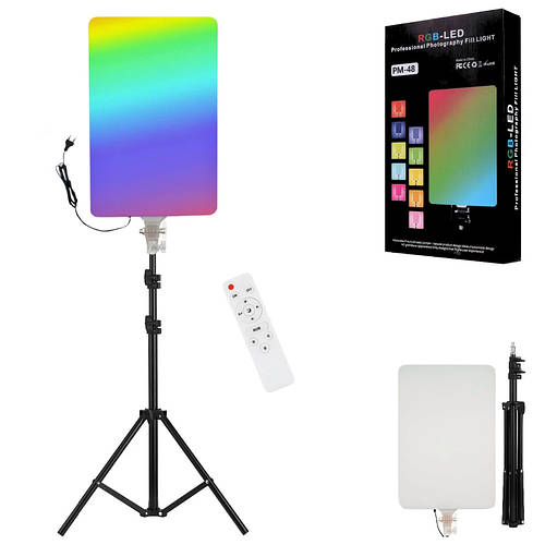Прямокутна світлодіодна RGB лампа PM-48 зі штативом 2м та пультом кольорове відеосвітло 44х29cм ...
