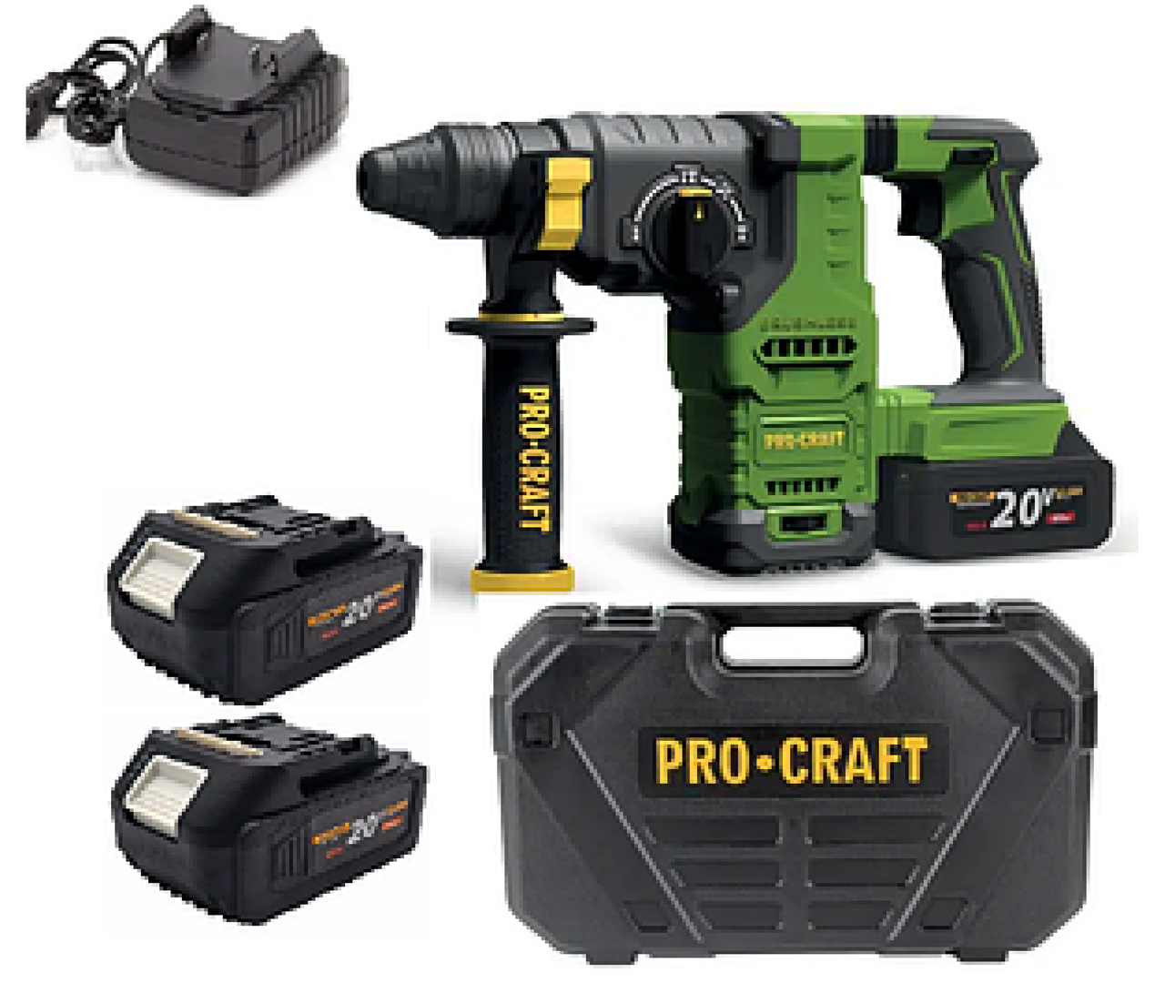 Акумуляторний перфоратор Procraft PHA30 (20 В, 2,8 Дж, безщітковий, 2 АКБ 4 Ач, кейс): продаж ...