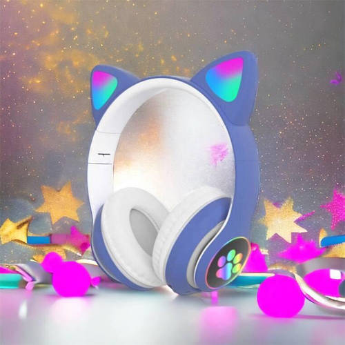 Беспроводные наушники с подсветкой Cat Ear CAT STN-28 синие, Bluetooth ...
