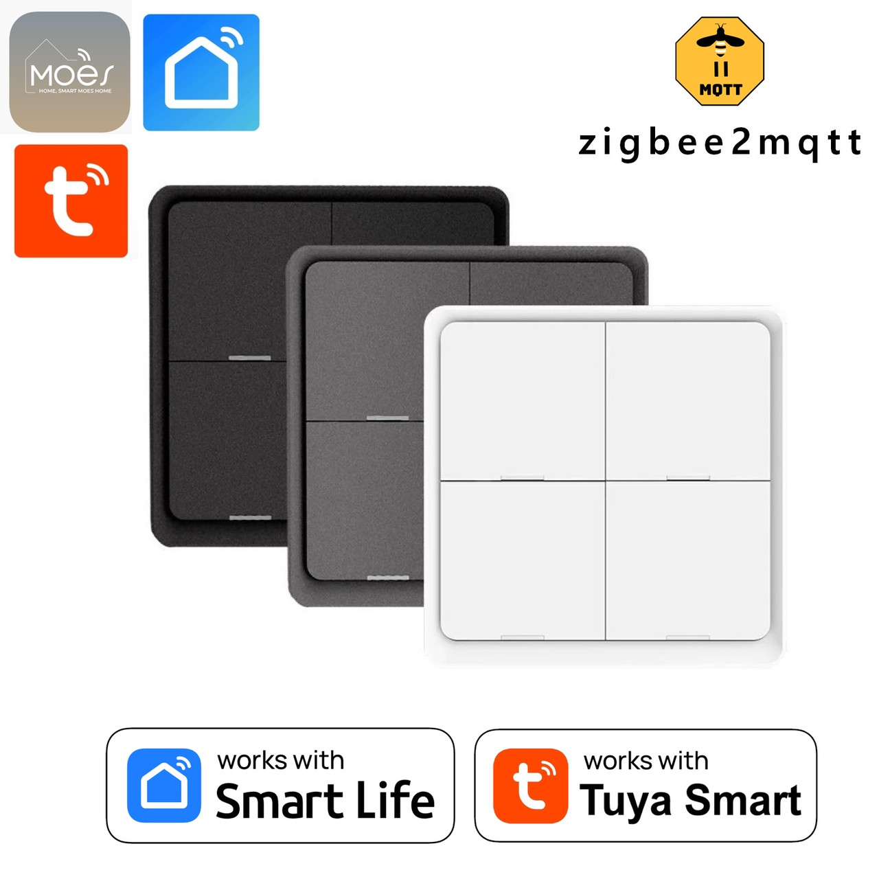 Бездротовий Вимикач-кнопка MOES ZigBee 3.0 Light Switch Multi-Control Wireless Push Button Scene ...