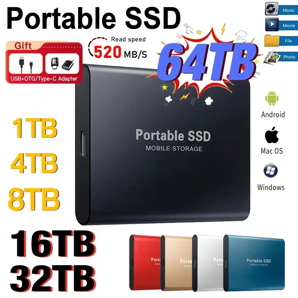 Зовнішній високошвидкісний жорсткий диск SSD 64 ТБ Mini Disk USB 3.0 ...