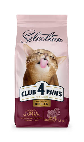 Клуб 4 Лапы Selection Adult Cats 1,5 кг сухой корм с индейкой для ...