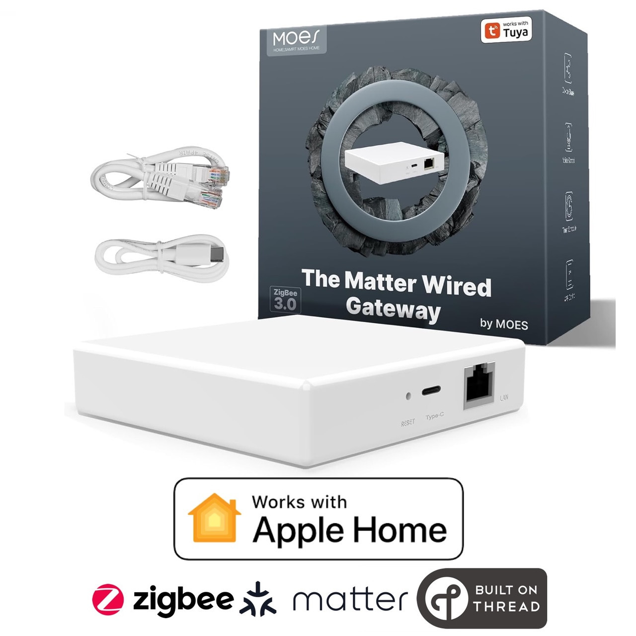 MOES ZigBee 3.0 Matter Thread Wired Gateway Tuya Smart Home Bridge Hub Apple Home Google Home ...