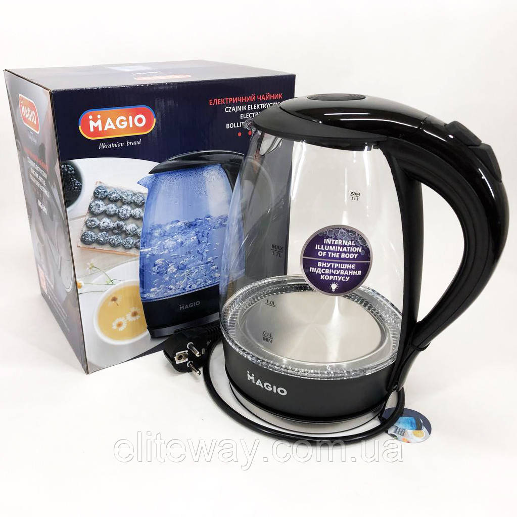 Чайник прозорий із підсвіткою MAGIO MG-501, маленький електрочайник, гарний електричний чайник ...