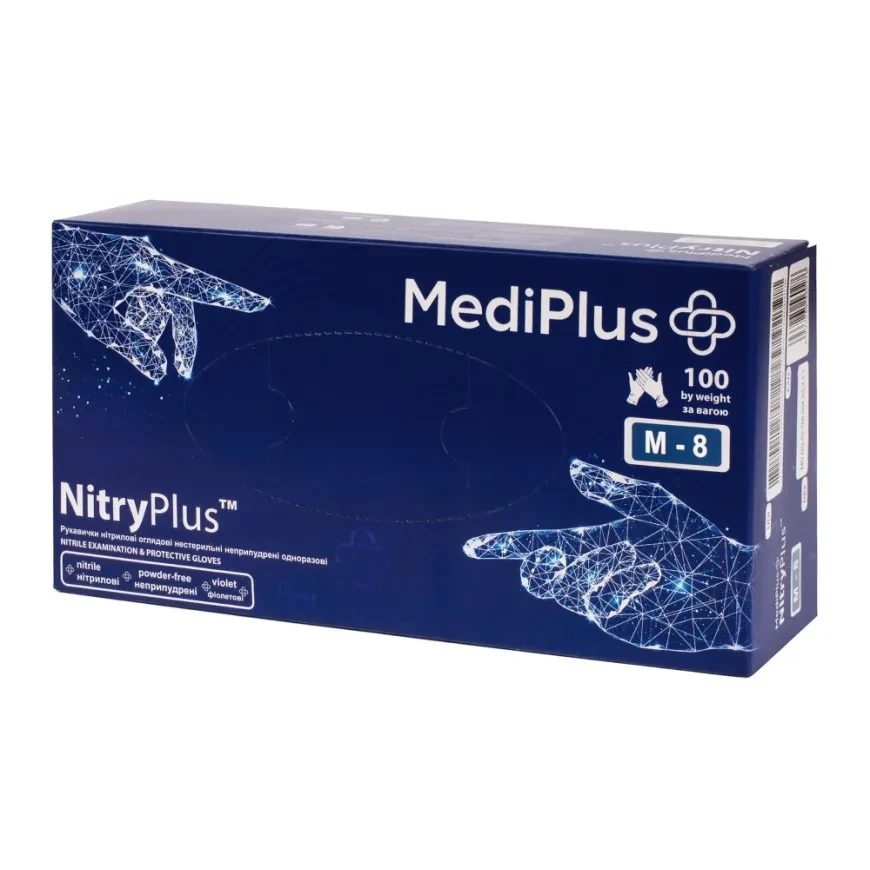 Нітрилові рукавички MediPlus NitryPlus, розмір M, 100 шт, сині (ID ...