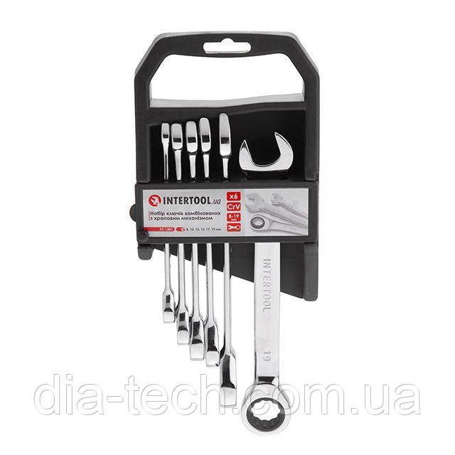 Набір ключів комбінованих із тріскачкою 6 од., 8-19 мм, CrV, PROF DIN3113 INTERTOOL XT-1301 ...