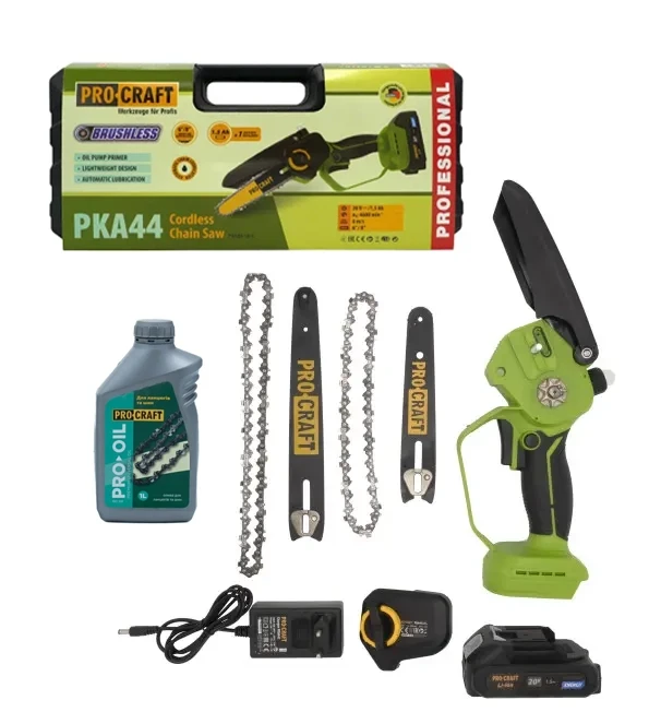 Акумуляторна мініпила Procraft PKA44 у кейсі + ЗП + олія для ланцюга в подарунок, Безщіткова ...