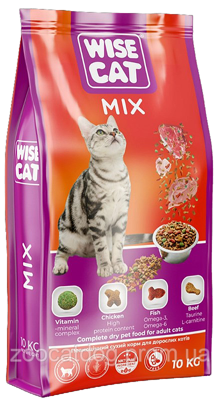 Wise Cat Mix сухий корм для котів Мікс 10 кг, ціна: 950 ₴, купити на Prom.ua