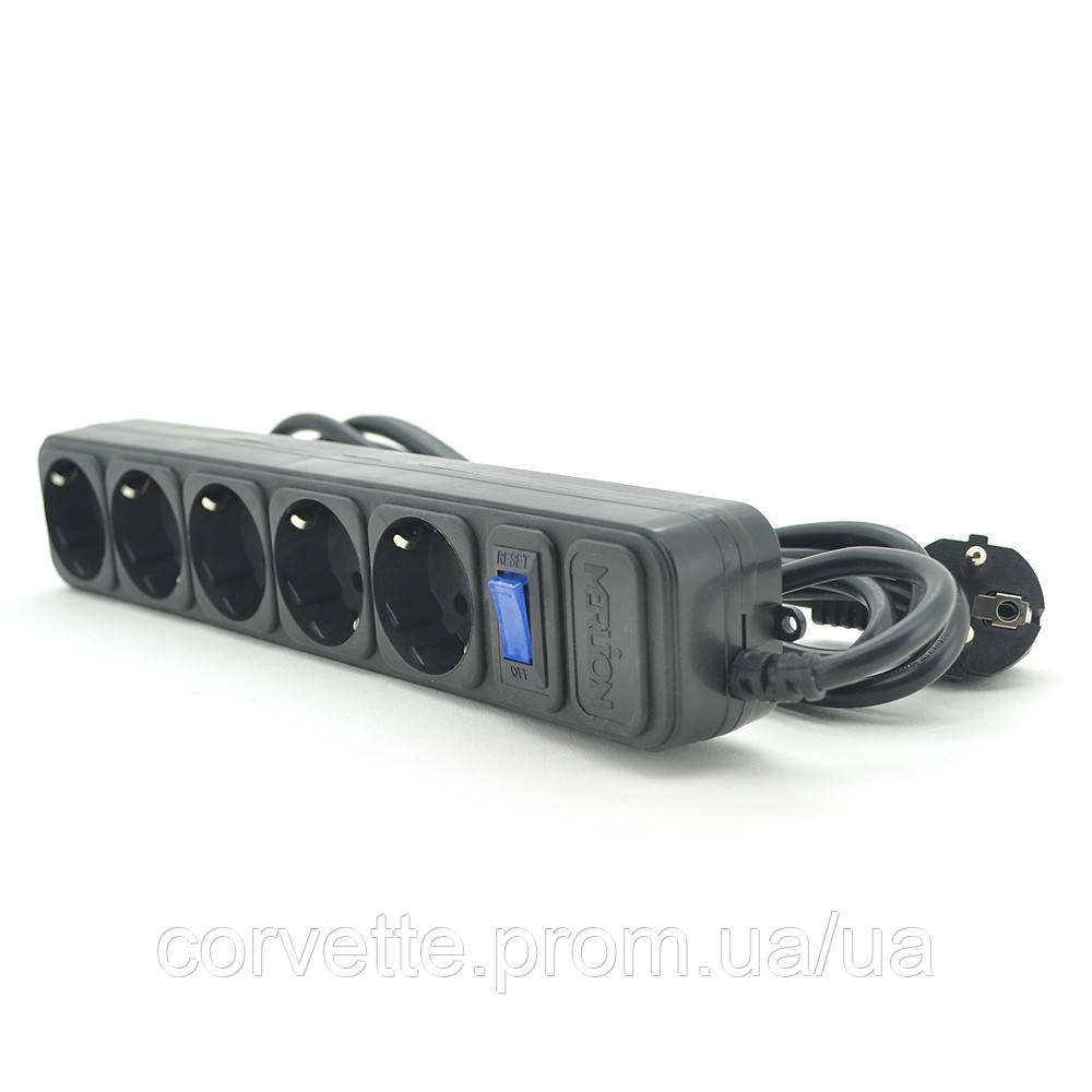 Сетевой удлинитель MERLION B518, 220В 10А, 5 розеток, 1,8 м, сечение 3х0,75мм, черный Q50 ...