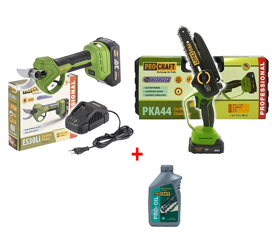 Аккумуляторная пила Procraft PKA44 в кейсе + Секатор Procraft ES30Li , Набор акб инструментов ...