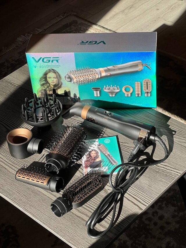 Легкий професійний фен-стайлер 6 в 1 VGR V-491 Гаряча щітка гребінець-браш для сушіння укладання ...