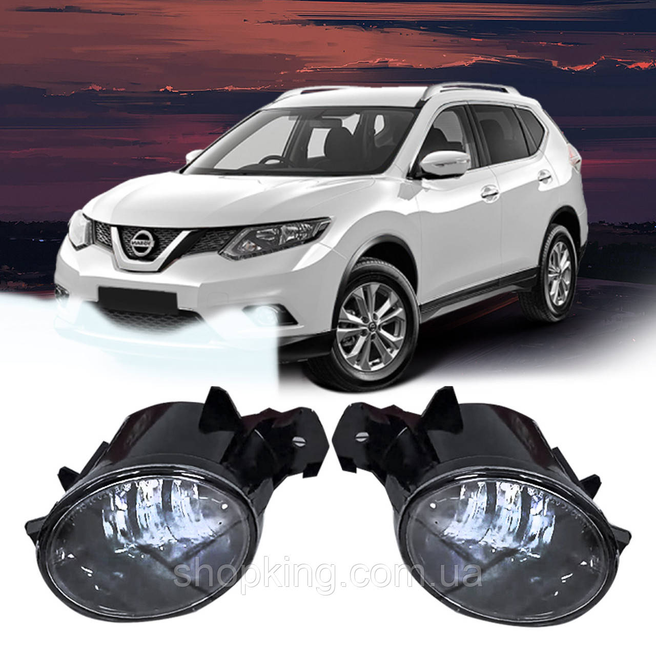 Протитуманні фари LED Nissan X-Trail з лінзами жовтий + білий, з проводкою та кнопкою! штатні ...
