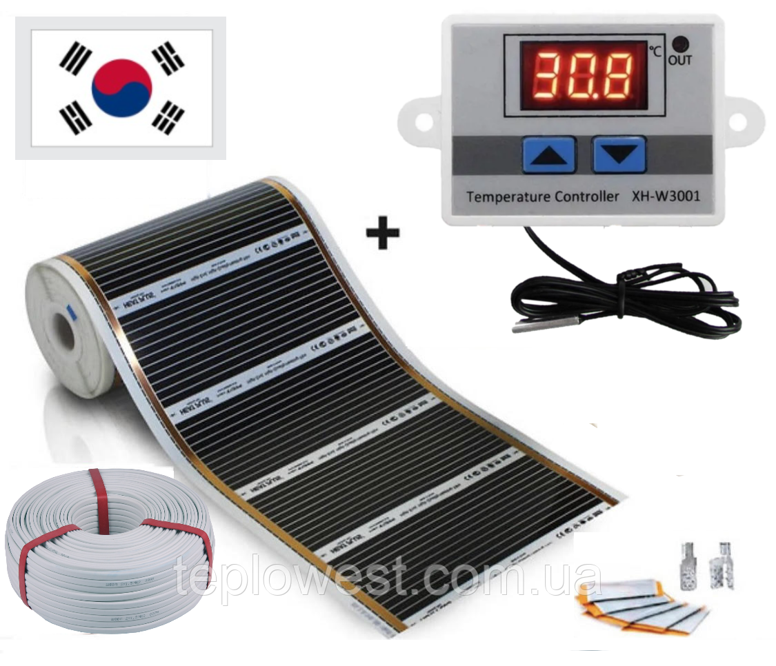 1м2.Комплект інфрачервоної плівки RexVa (Корея), з терморегулятором XH-W3001 / Тепла підлога під ...