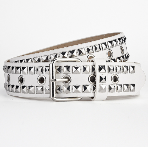 Ремінь із люверсами та пірамідами NUOYA білий 04450 (ID#2491280078 ...