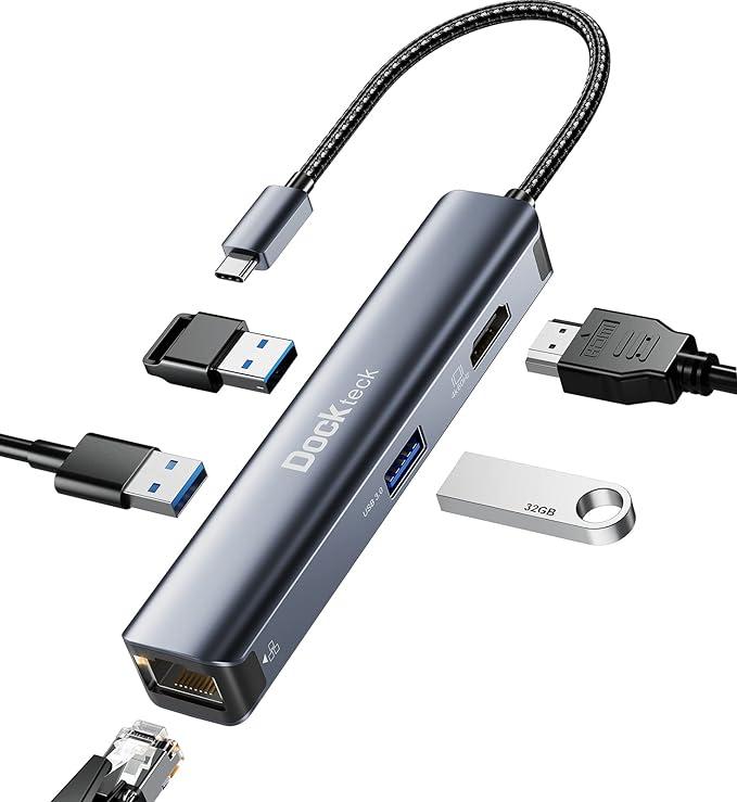 Адаптер Dockteck USB-C Hub 5 в 1 з HDMI Ethernet для MacBook iPad Pro ...