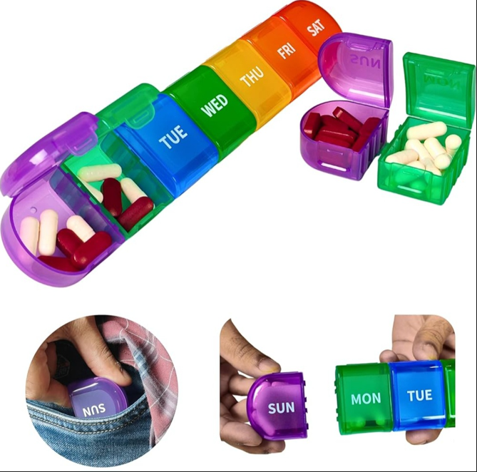 Таблетница Органайзер розбірна на 7 дней КОЛЬОРОВА 24х4,5х2,5 см ...
