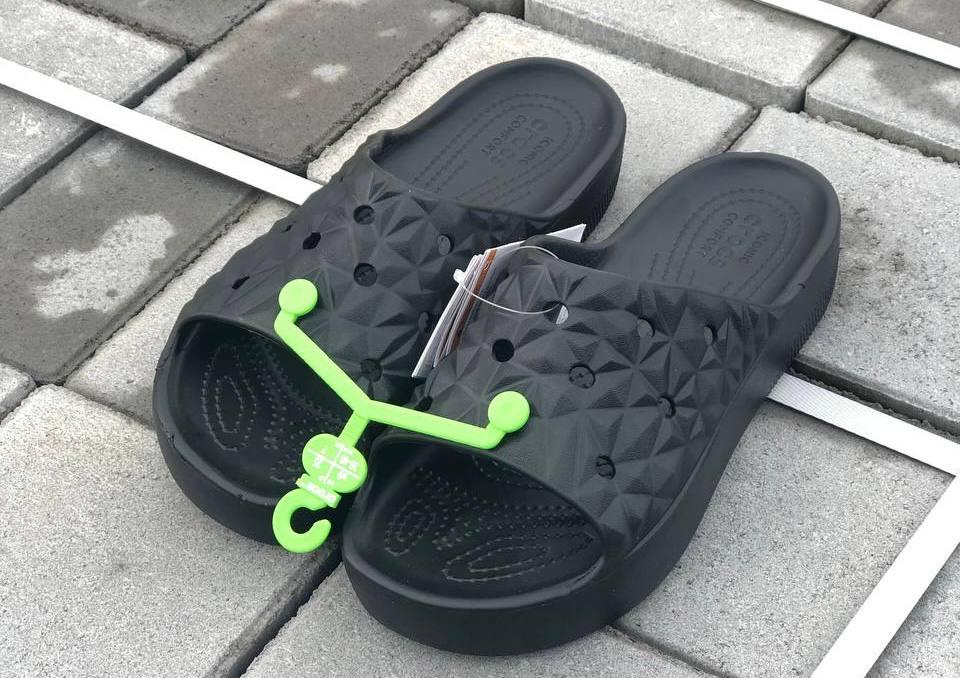 Crocs slide geometric black original крокси черные шлепки на платформе ...