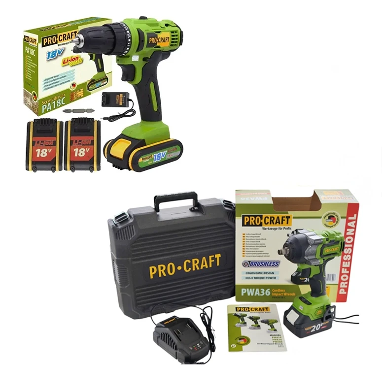 Набір інструментів Procraft 2в1: Шурупокрут Procraft PA18C COMPACT 30 Нм, Гайковерт Procraft ...