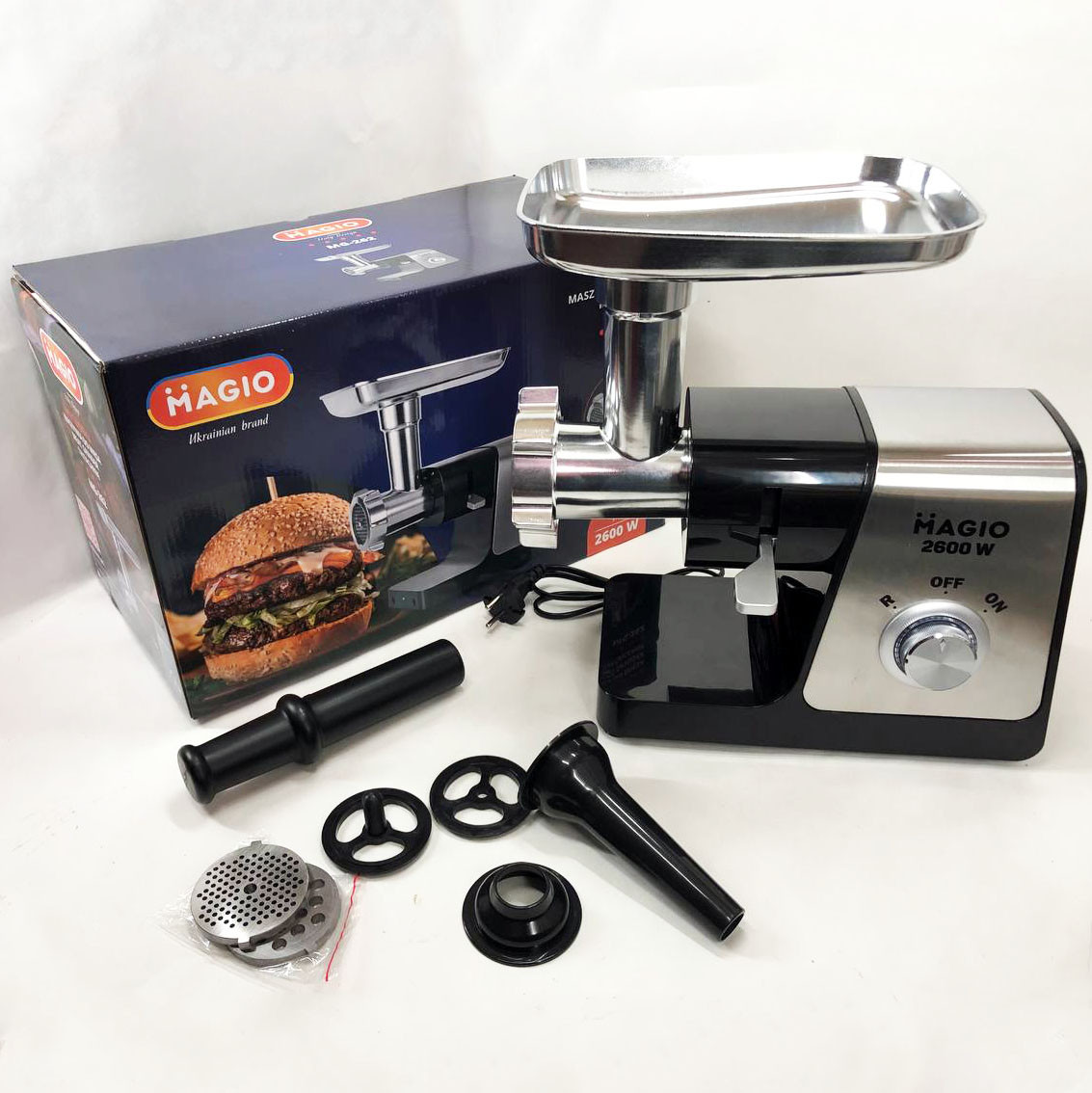 Мини мясорубки Magio MG-262, Електрична м'ясорубка для громадського харчування HZ-696 5 насадок ...