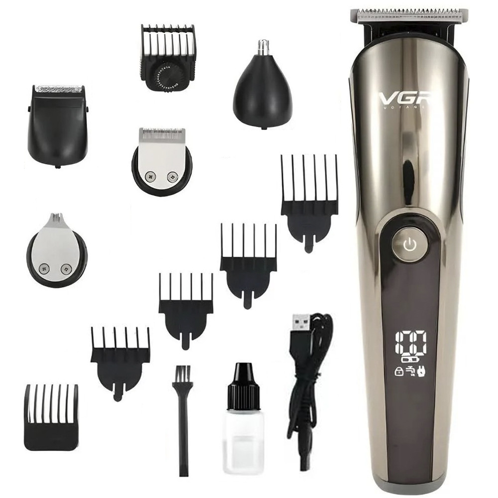Акумуляторна машинка для стрижки 5в1, VGR V-107 / Тример для бороди / Набір для стрижки волосся ...