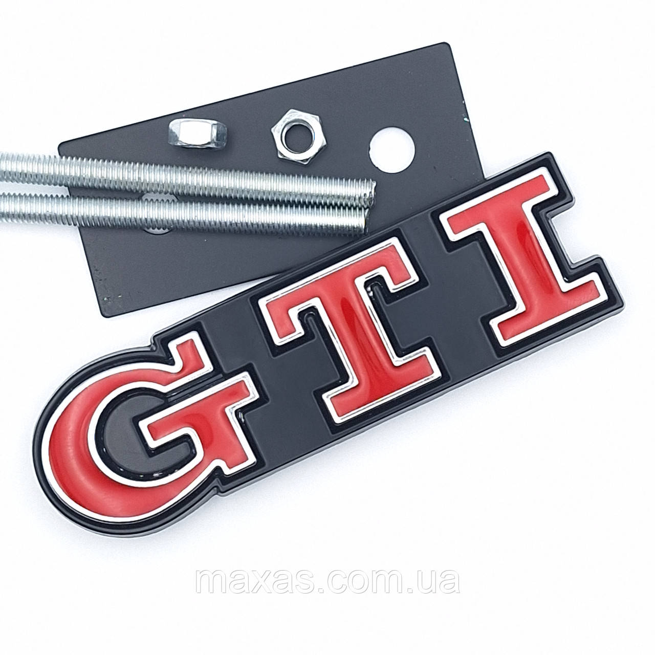 Емблема GTI Volkswagen на решітку радіатора (хром+червоний) 9,0*2,7 см ...