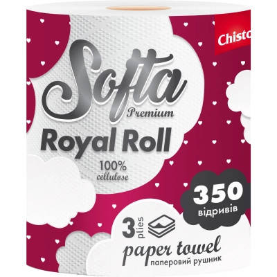 Бумажные полотенца Chisto Softa Royal Roll 3 слоя 350 отрывов 1 рулон ...