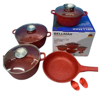 Яркий красный комплект посуды 9 предметов Bellmax Cookware Set BM-120 ...