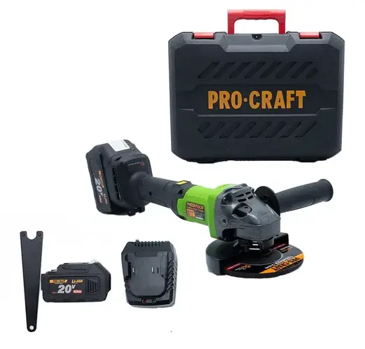 Кутова шліфопильна машина Procraft PGA20 з безщітковим двигуном 7500 об./хв, Болгарка з 2 АКБ ...