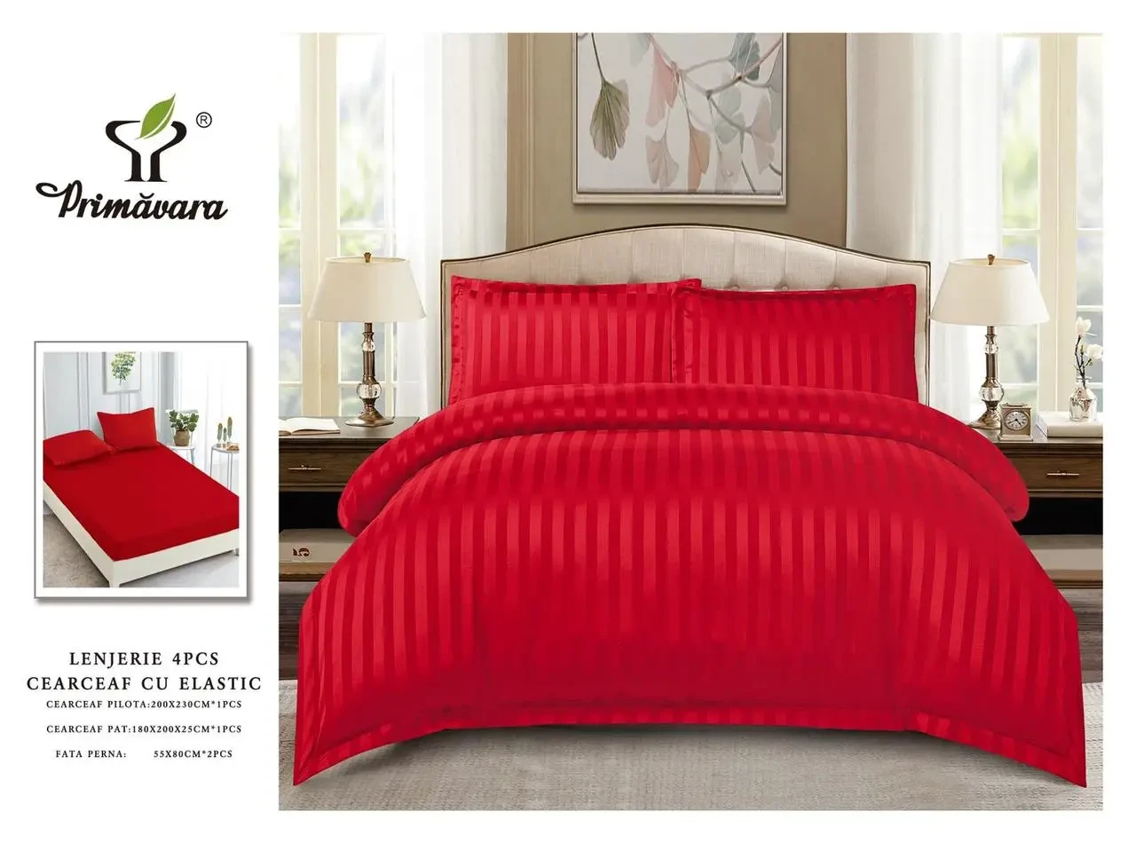 Постільна білизна Primavara Strip Satin простирадло на гумці Євро ...