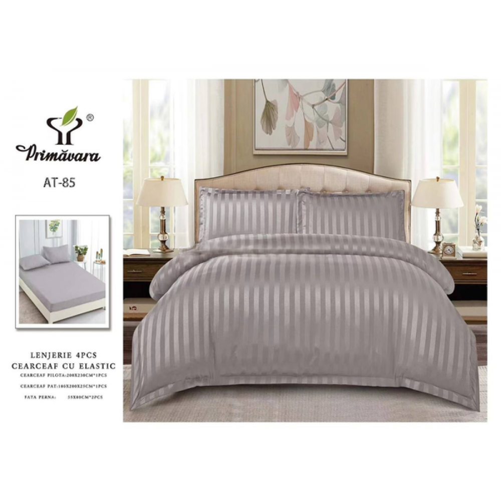 Постільна білизна Primavara Strip Satin простирадло на гумці Євро ...