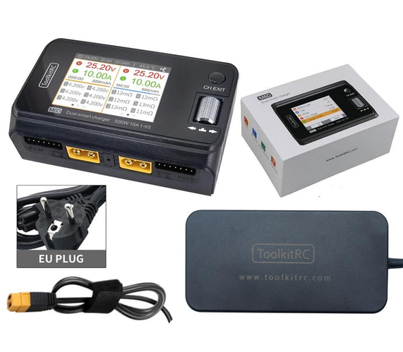 Зарядное устройство ToolkitRC M6D FPV 500W 15A + БЛОК ПИТАНИЯ ADP200 200W 19.5V 9.3A / XT60 (ID ...