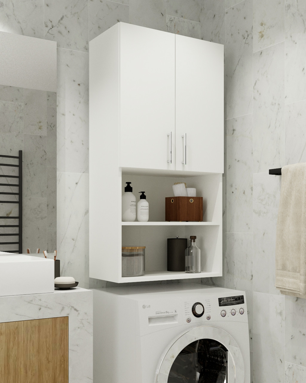 Шафа пенал у ванну під пральну машину Mebelproff ПВ 13 шафка для речей в ванну кімнату Білий