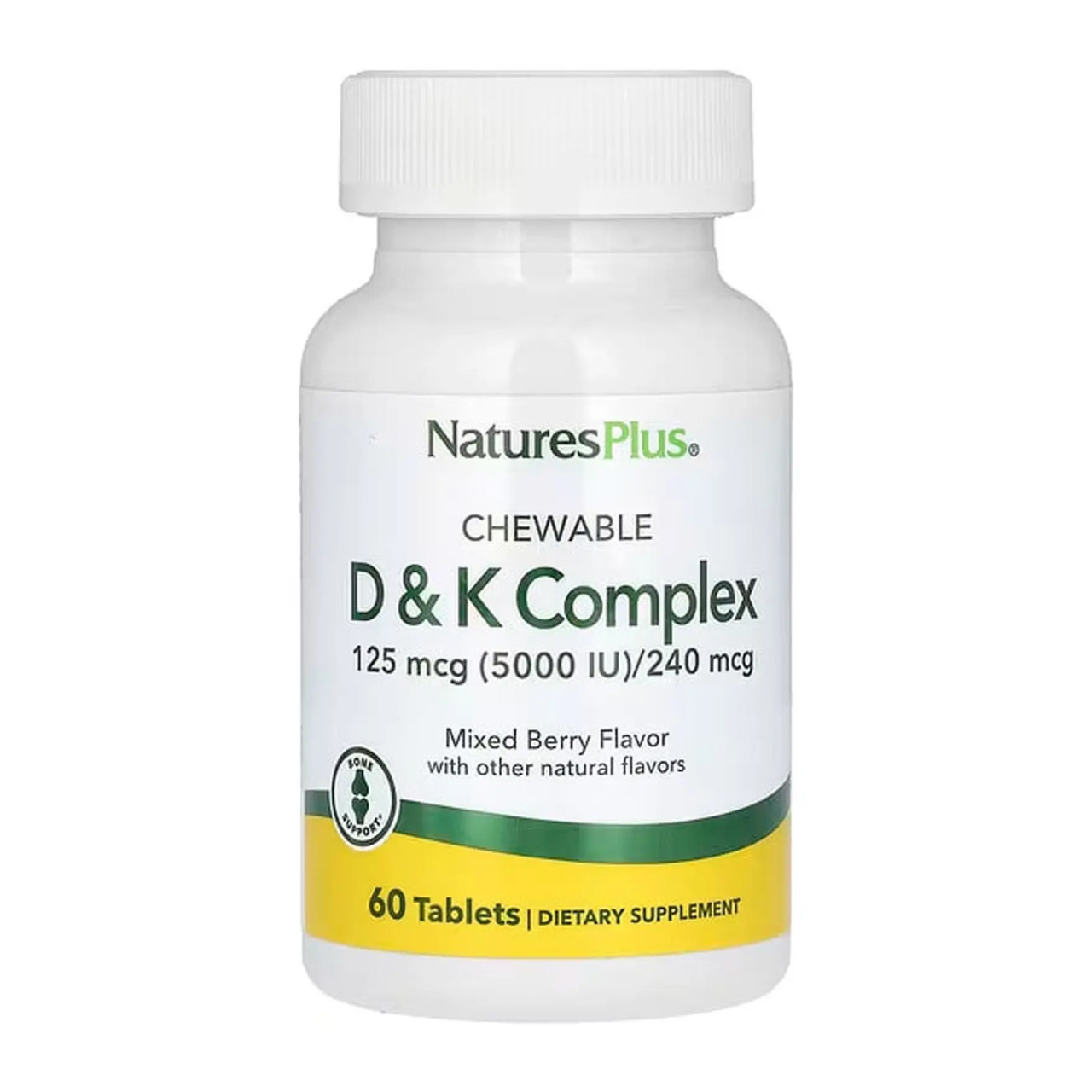 Вітамін D3 + K Nature's Plus 5000 IU/125 мкг + K2 240 мкг, жувальні таблетки, 60 шт Vitamin D ...