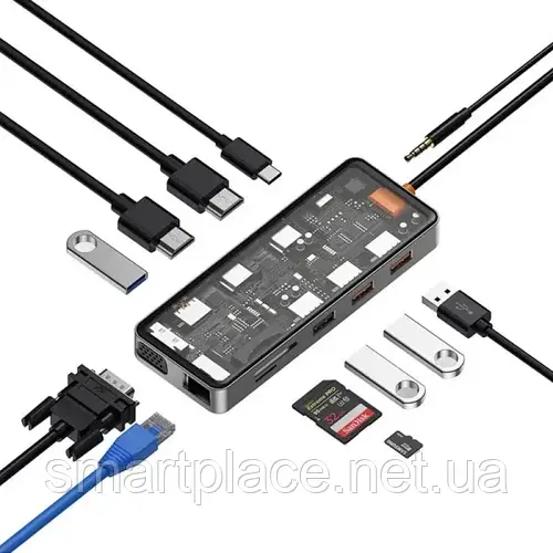 USB-хаб WIWU Cyber hub CB012 Gray 12 in 1, ціна: 1909 ₴, купити на Prom.ua