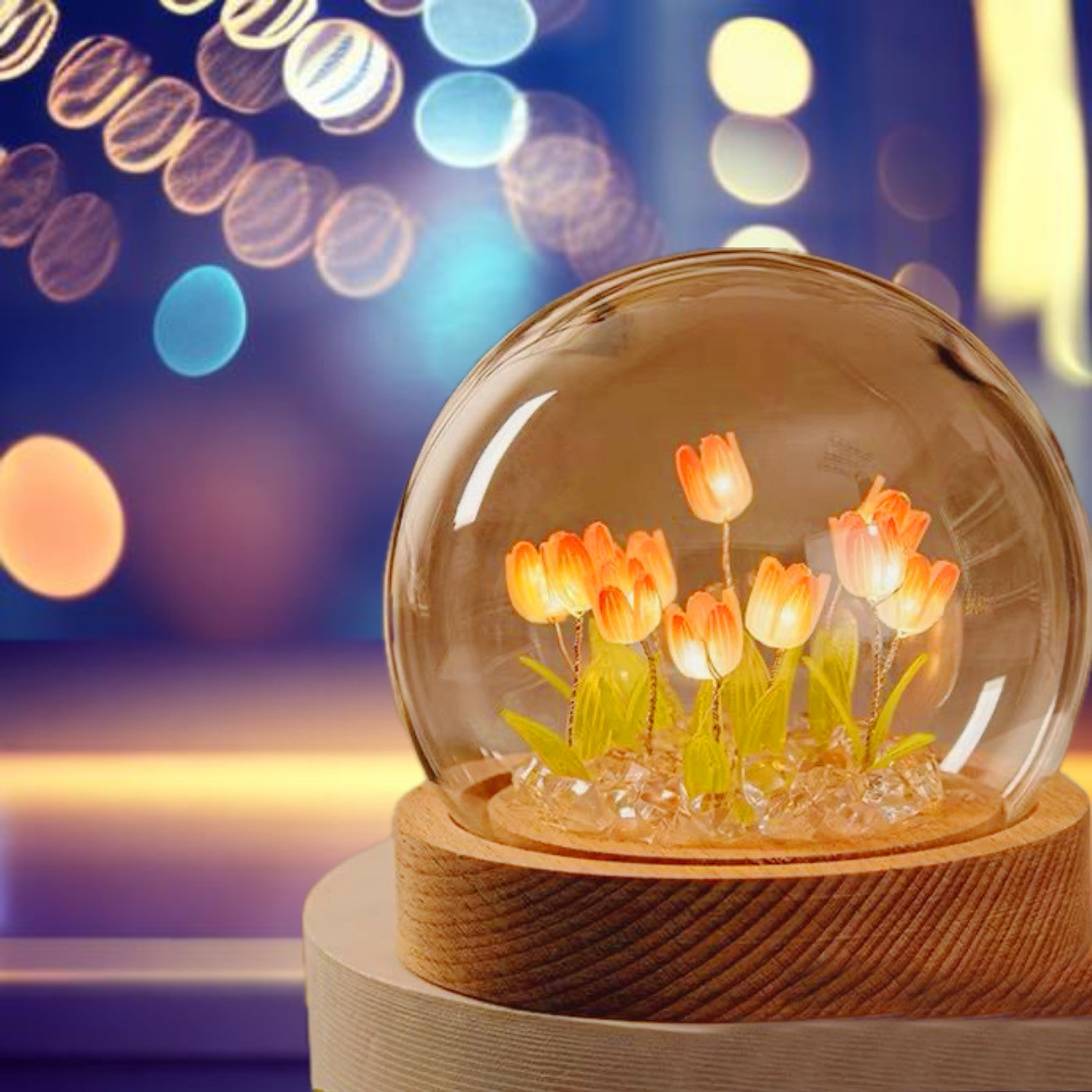 Декоративний нічник тюльпани в колбі Diy Світильник із тюльпанами в скляній кулі продаж ціна у