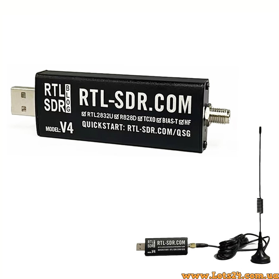 Радіоприймач RTL-SDR V4 R828D USB тюнер + антени | Програмований SDR сканер частот 500кГц-1 ...
