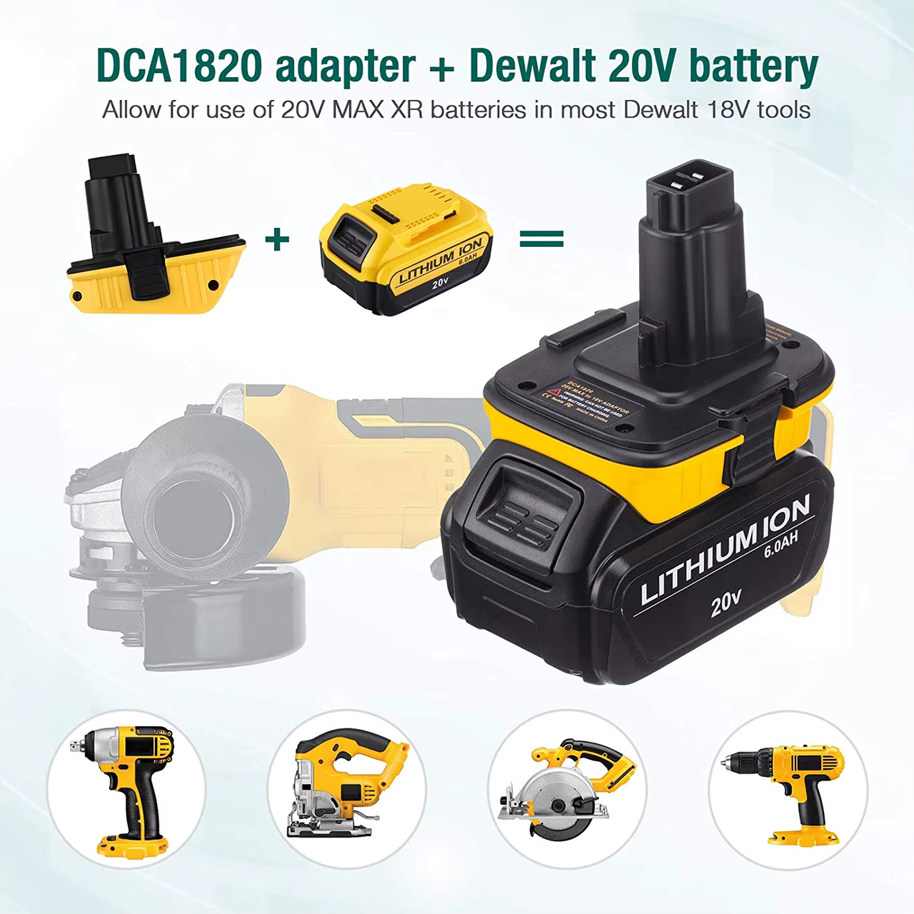 Адаптер DCA1820 для інструментів Dewalt 18 В з USB-виходом. Перетворіть ...