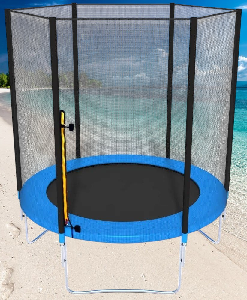 Детский батут JUMP 183 см с защитной сеткой и синим дизайном безопасен ...