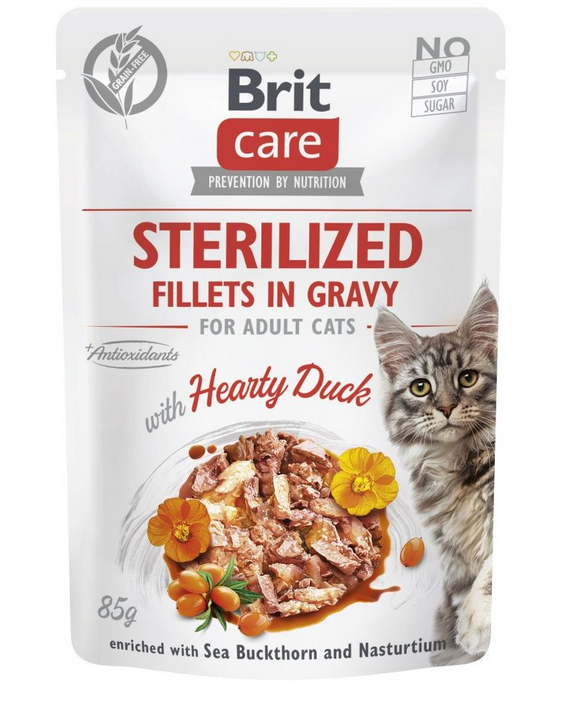 Brit Care Cat Sterilized паучи для стерилизованных кошек 85г*24шт (утка ...