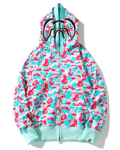 Толстовка Bape A Bathing Ape Miami Shark Blue Pink Camo Full Zip Womens ...