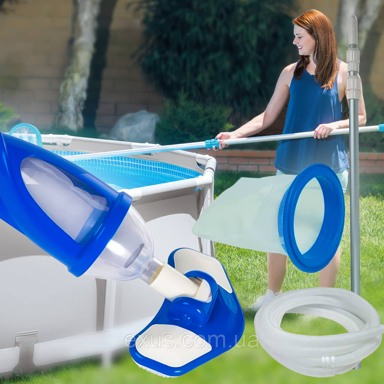 Комплект для обслуговування і чищення басейну сачок з телескопічною ...