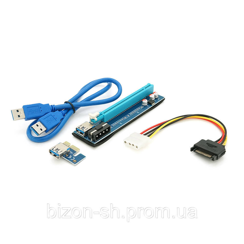 Адаптер Riser PCI-E x1 x16 для відеокарт 4-pin MOLEX SATA USB 3.0 0.6 м ...