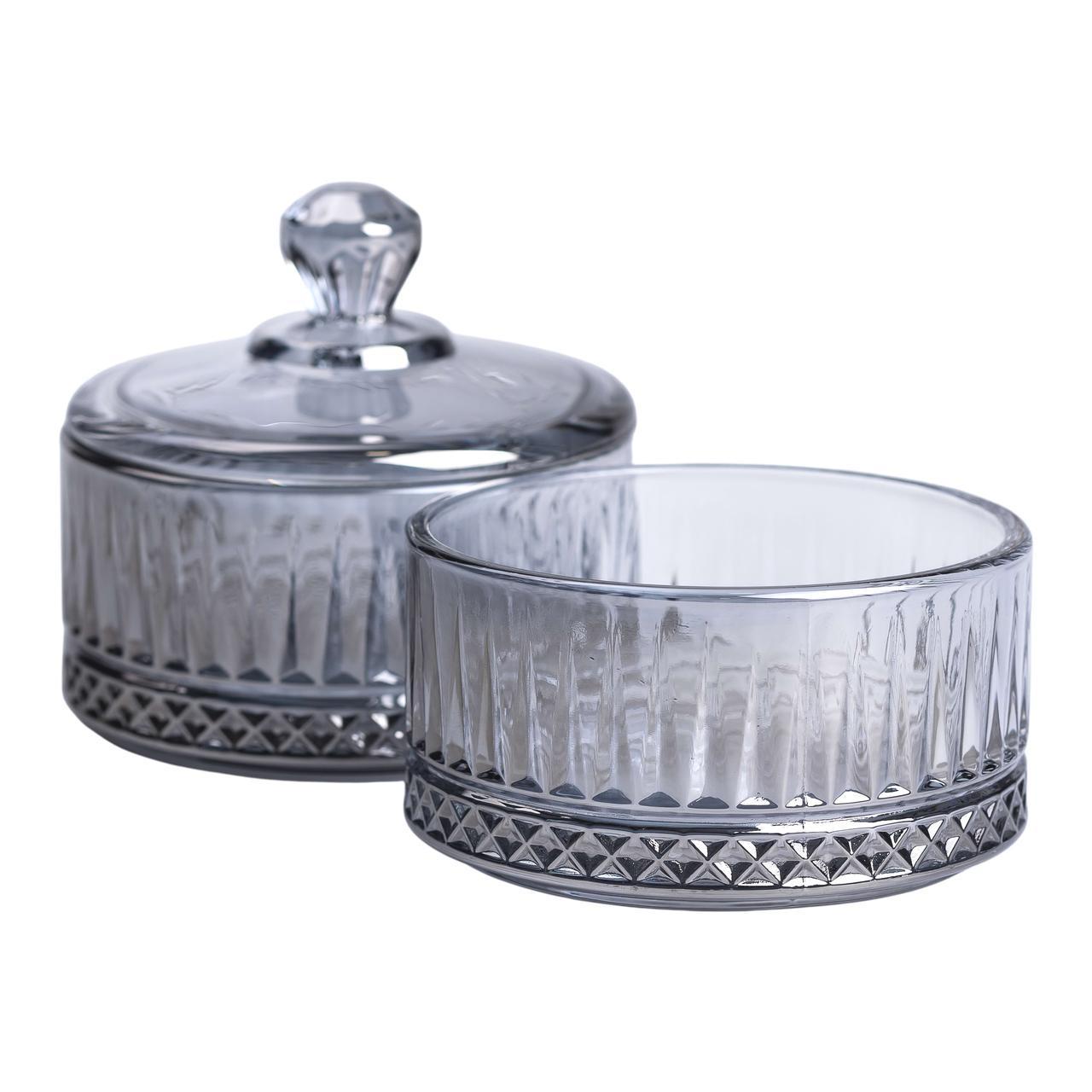 Купить Конфетница Двухуровневая Стеклянная с Крышкой Ø10 См Серая