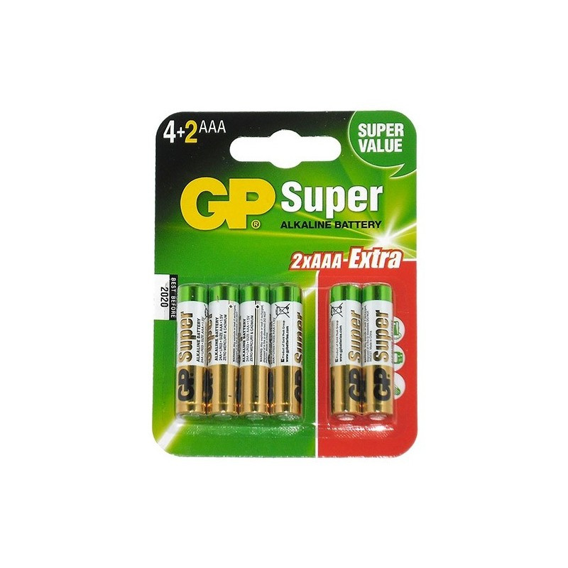 Батарейка AAA (R3, LR03) 1.5V alkaline GP Super - 6 шт., ціна: 360 ₴, купити на Prom.ua